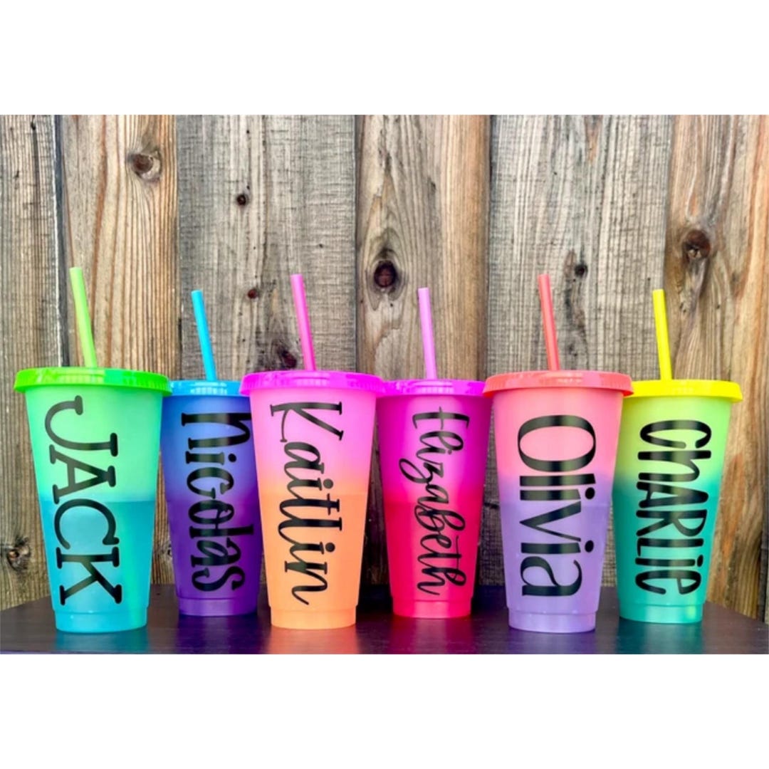 Personalized Party Favor Neon Color Changing Cold Cups With Black ...