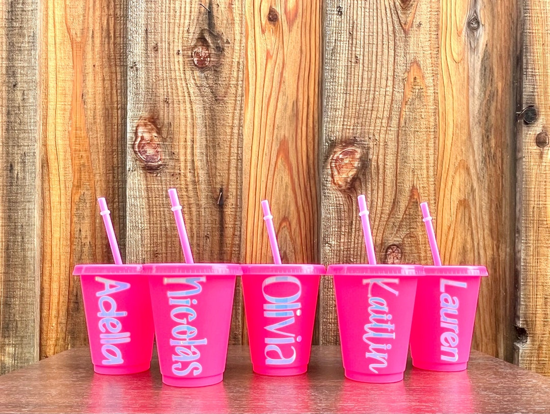 Hot Pink Sparkly Personalized Cups for Kids and Tweens Birthday Parties ...