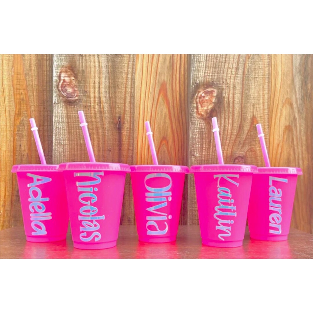Hot Pink Sparkly Personalized Cups for Kids and Tweens Birthday Parties ...