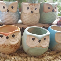 Vintage Green Ceramic Owl Planter Pot Handmade French Glazed Owl Vase ...