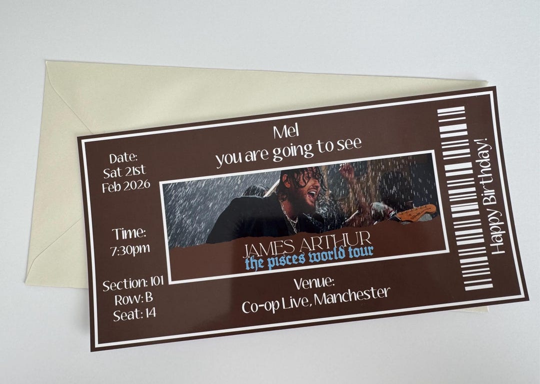 James Arthur Tour Ticket | James Arthur Souvenir Ticket, James Arthur ...