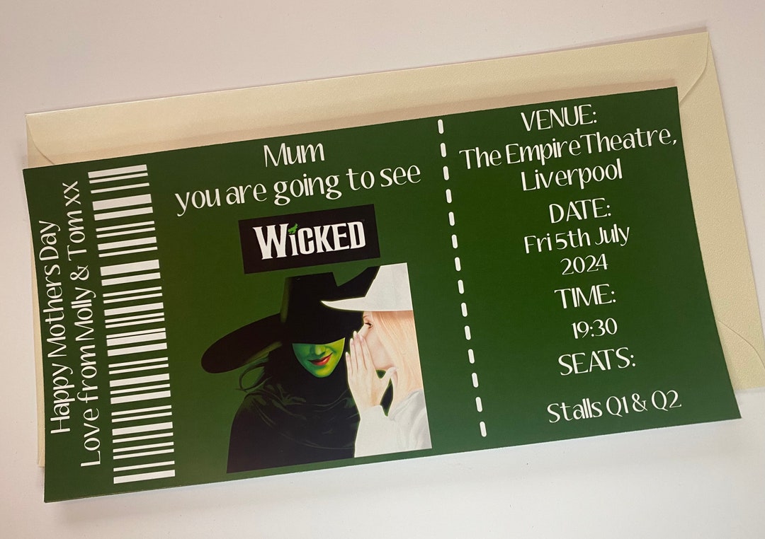 Personalised Wicked Theatre Ticket Wicked Souvenir Ticket, Wicked the ...