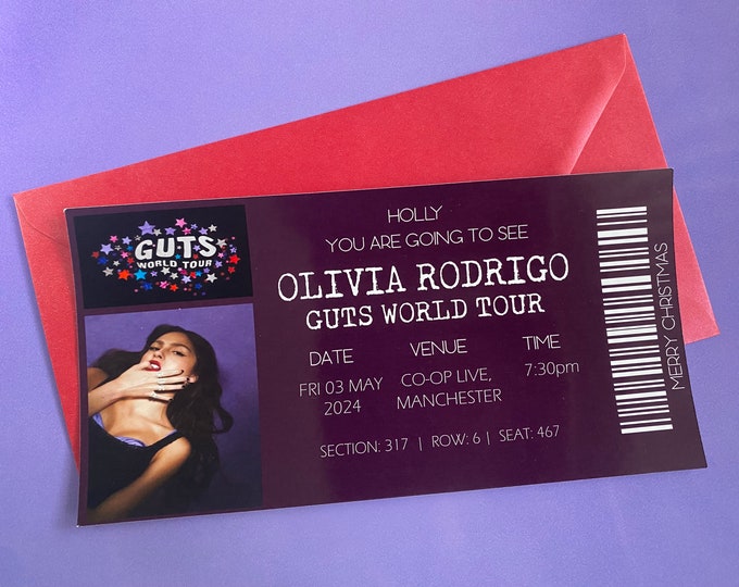 Personalised Guts Tour Concert Ticket Olivia Rodrigo Souvenir Ticket ...