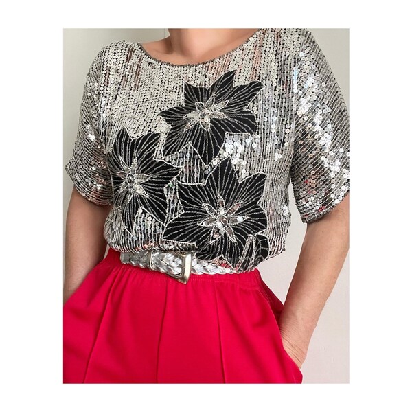 Silver Sequin Blouse - Etsy