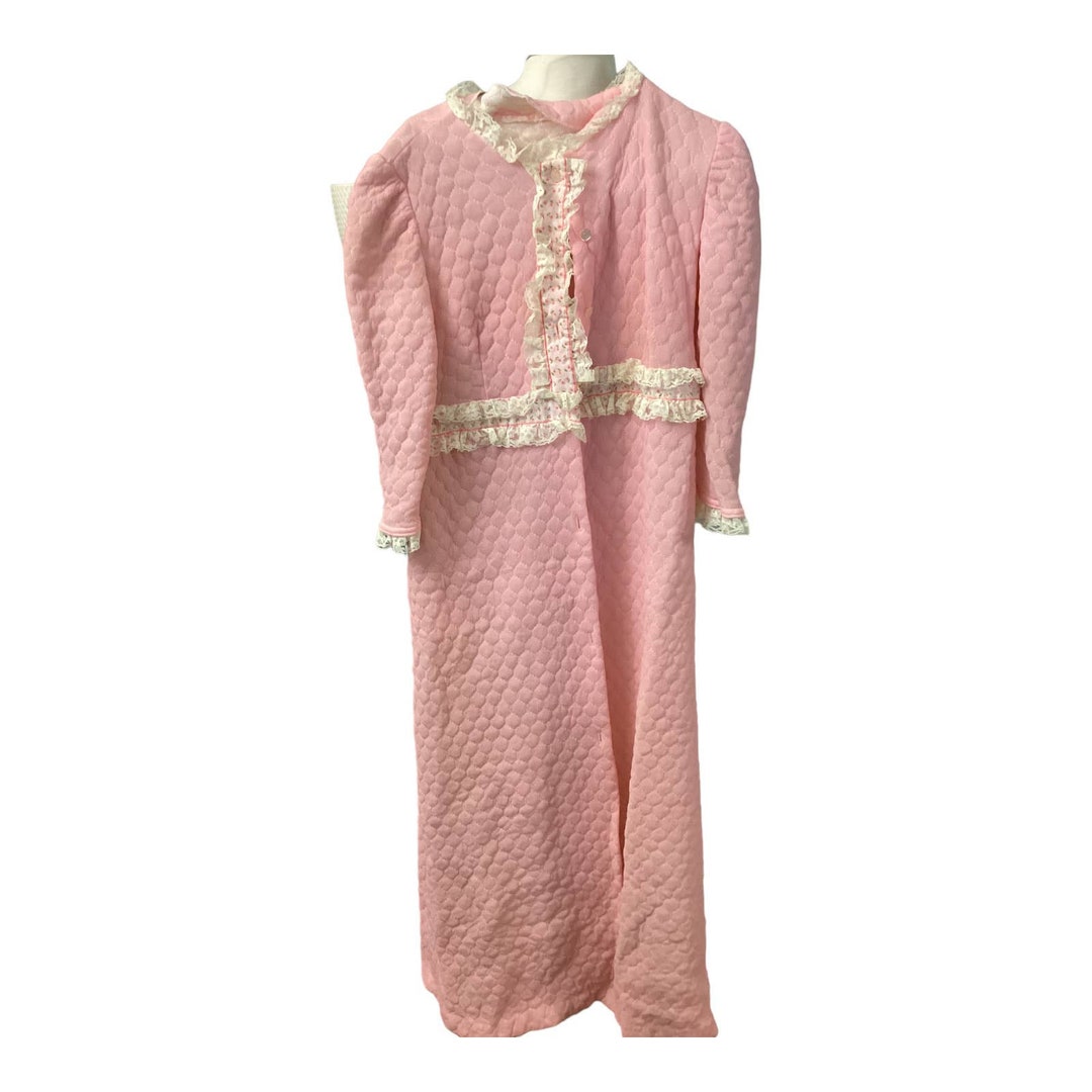 Vintage Womens Girls Pink Quilted Lace Long Robe Housecoat 60s - Etsy