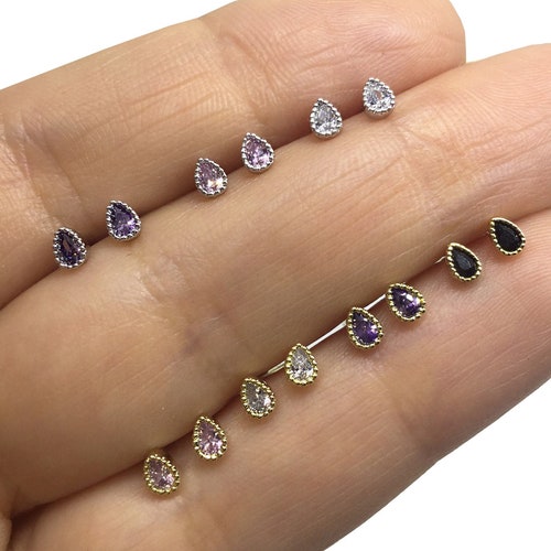 Tiny Line Studs Sterling Silver Gold Bar Studs Minimalist | Etsy