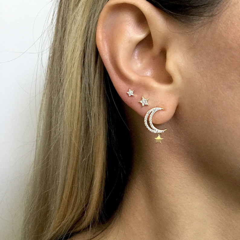 Moon and Star Earrings in Sterling Silver Moon Studs - Etsy