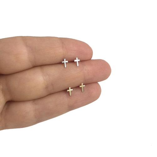 4mm Tiny Cross Sterling Silver Stud Earrings - Etsy