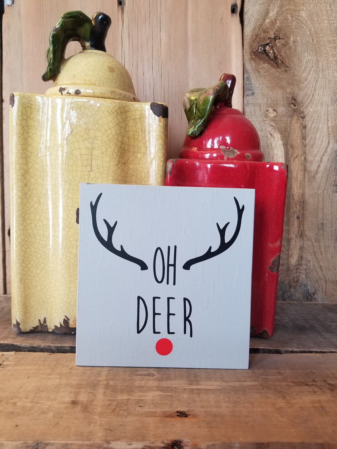 Oh Deer Wooden Sign Grey Black Holiday Seasonal Shelf Sitter Funny ...
