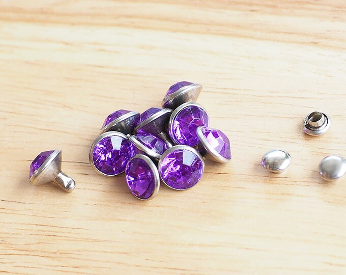20 Sets of 9 Mm Purple Rhinestone Rivets, Violet Crystal Rivet Stud ...