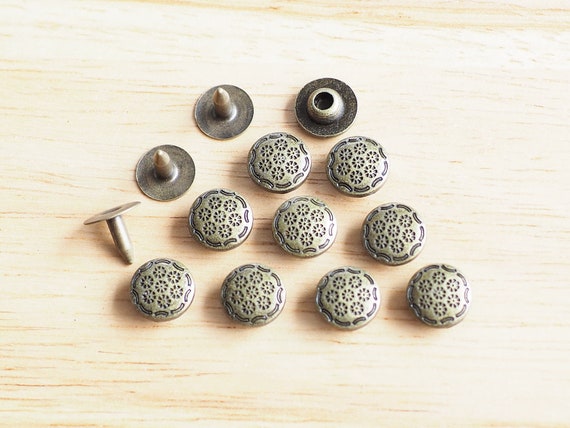 20 Sets of 9 Mm Antique Brass Snow Flake Rivets Snow Rivet | Etsy