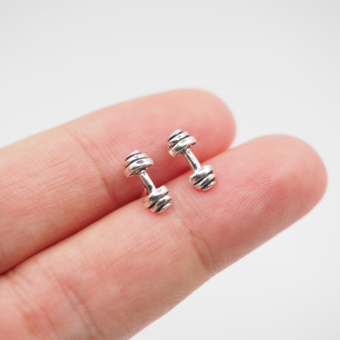 Dumbbell Stud Earrings, Sterling Silver Barbell Earrings, Cardio Gym ...