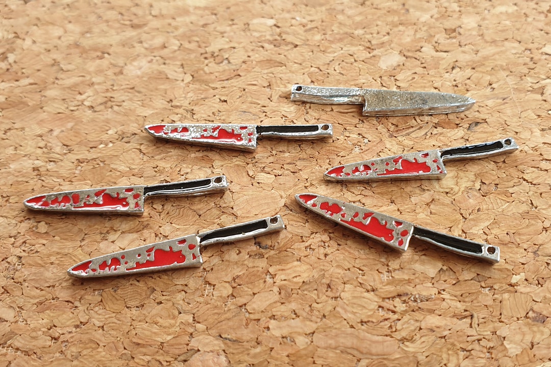 6 Pieces Small Bloody Chef Knife Charm, Knife Pendants, Halloween ...