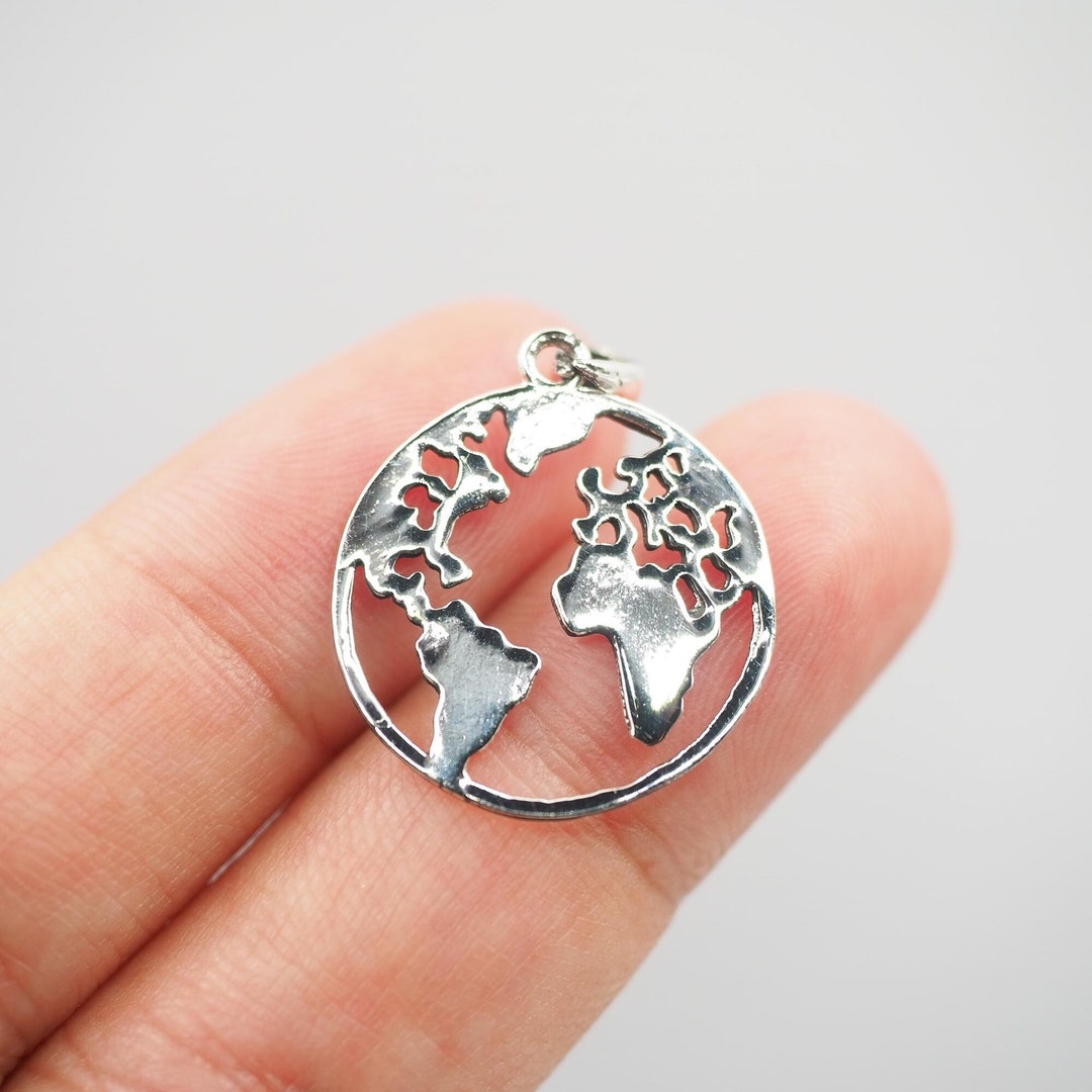 Earth Map Charm Pendant, Sterling Silver Globe World Charm, Map Charm ...