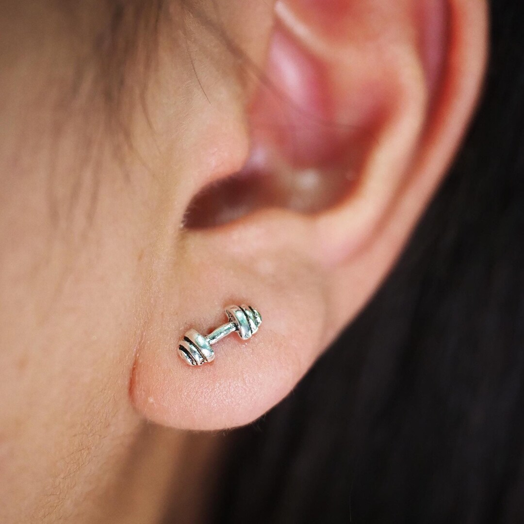 Dumbbell Stud Earrings, Sterling Silver Barbell Earrings, Cardio Gym ...
