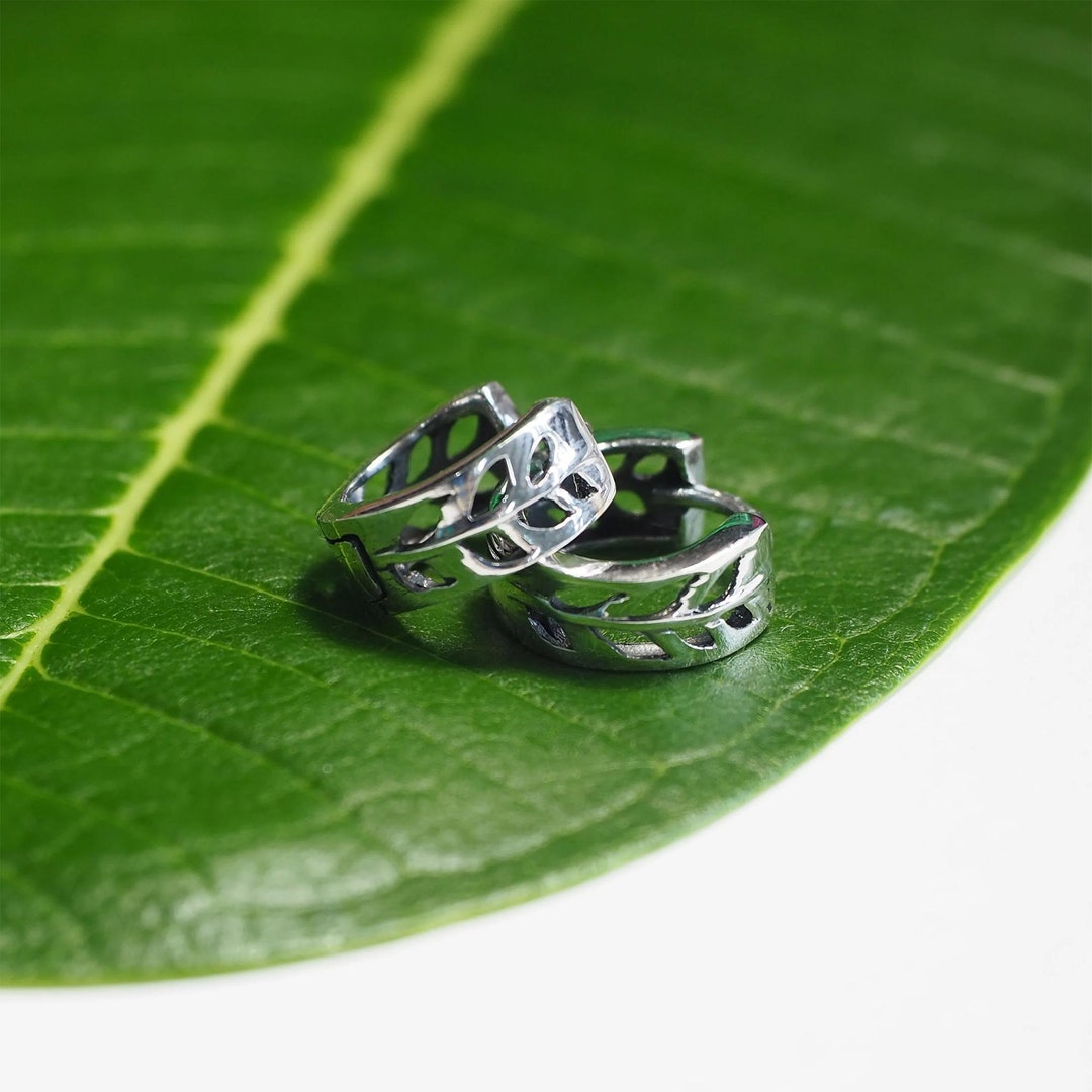 Olive Leaf Hoop Earrings, Silver925 Boho Leaf Branch Earrings, Easy to Wear, Gift for Her / FX42 ...