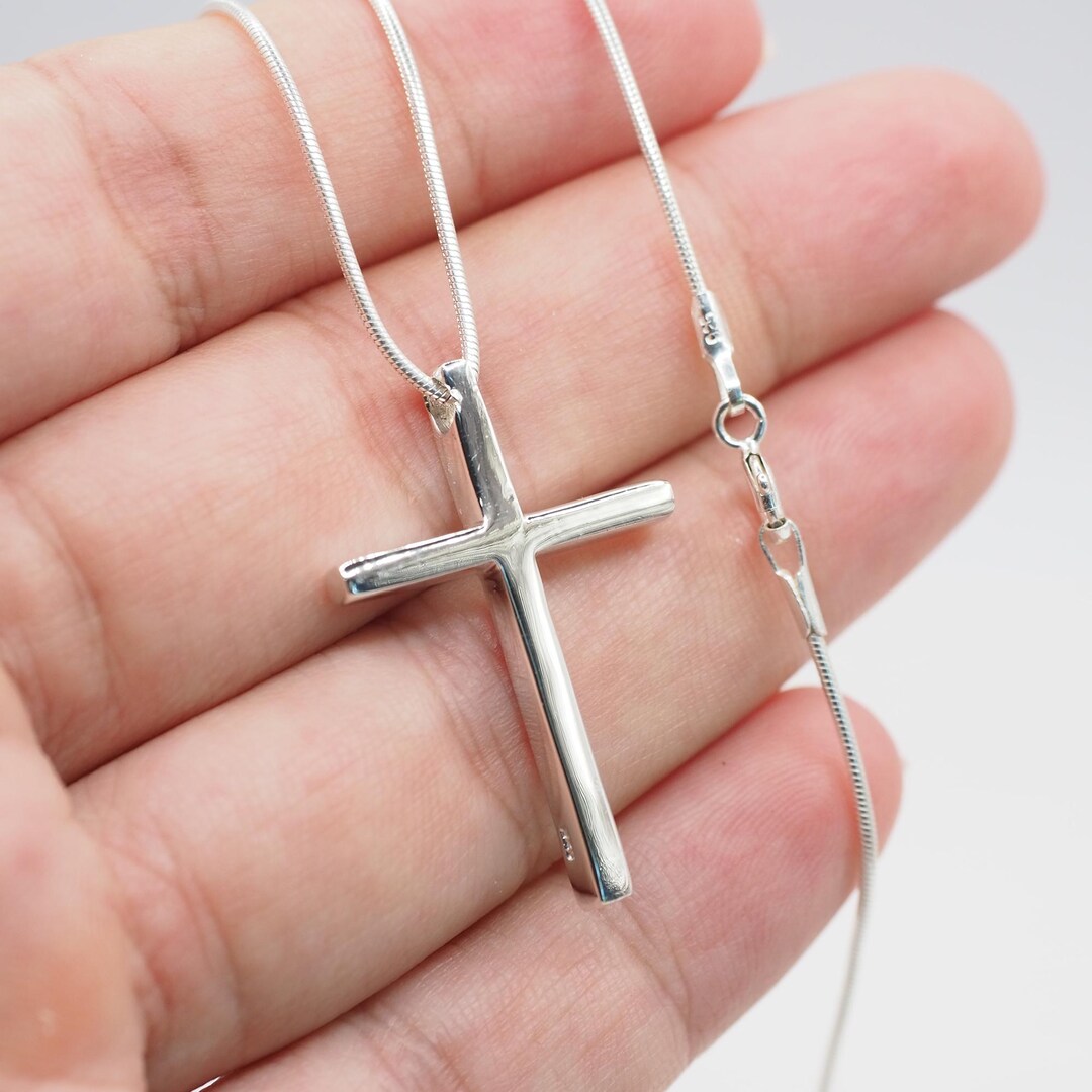 925 Sterling Silver Simple Cross Necklace, Cross Chain Necklace, Silver ...