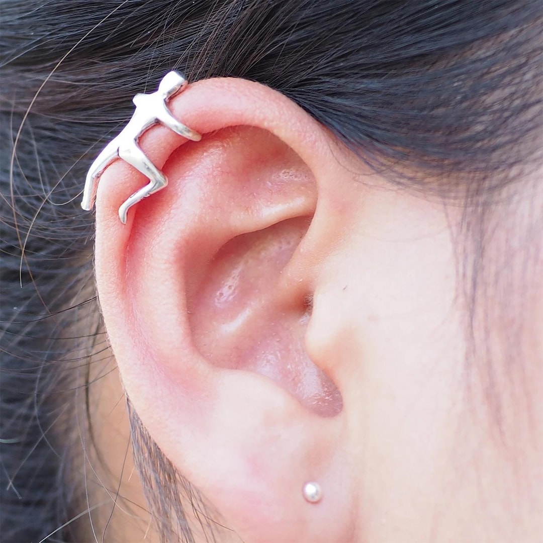 Climbing Man Ear Cuff ,sterling Silver Hugging Human Ear Cuff, Non ...