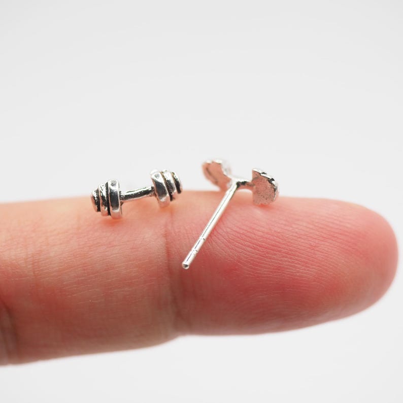 Dumbbell Stud Earrings, Sterling Silver Barbell Earrings, Cardio Gym ...