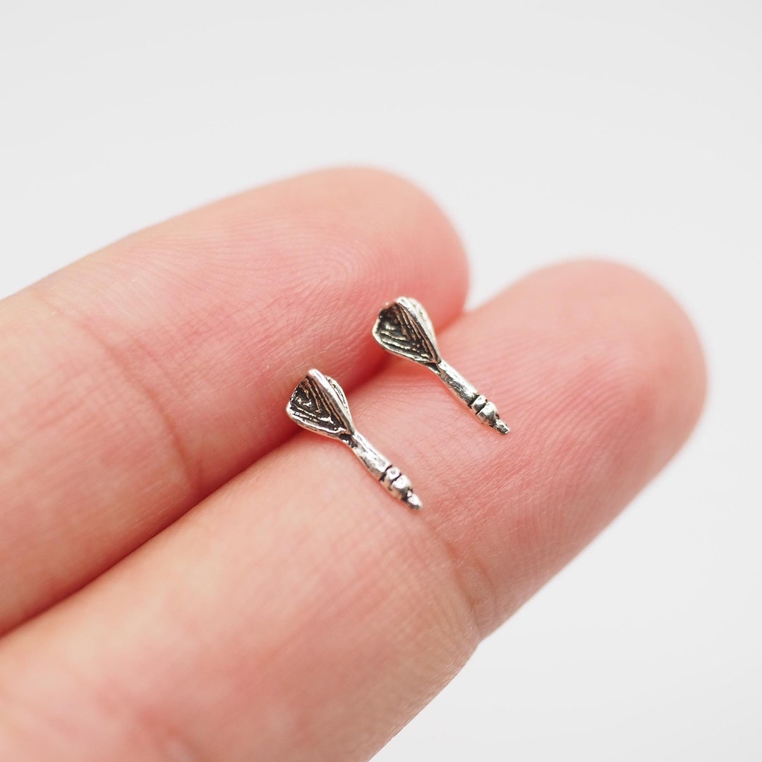 Tiny Dart Stud Earrings Silver 925, Dartboard Game Jewelry, Minimalist ...