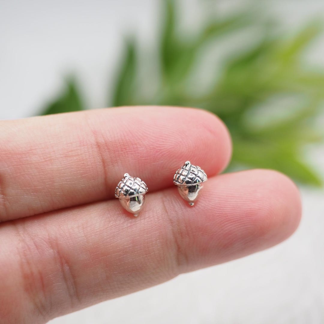 Tiny 3D Acorn Earrings, the Nut of Oaks Earrings, Sterling Silver Acorn ...