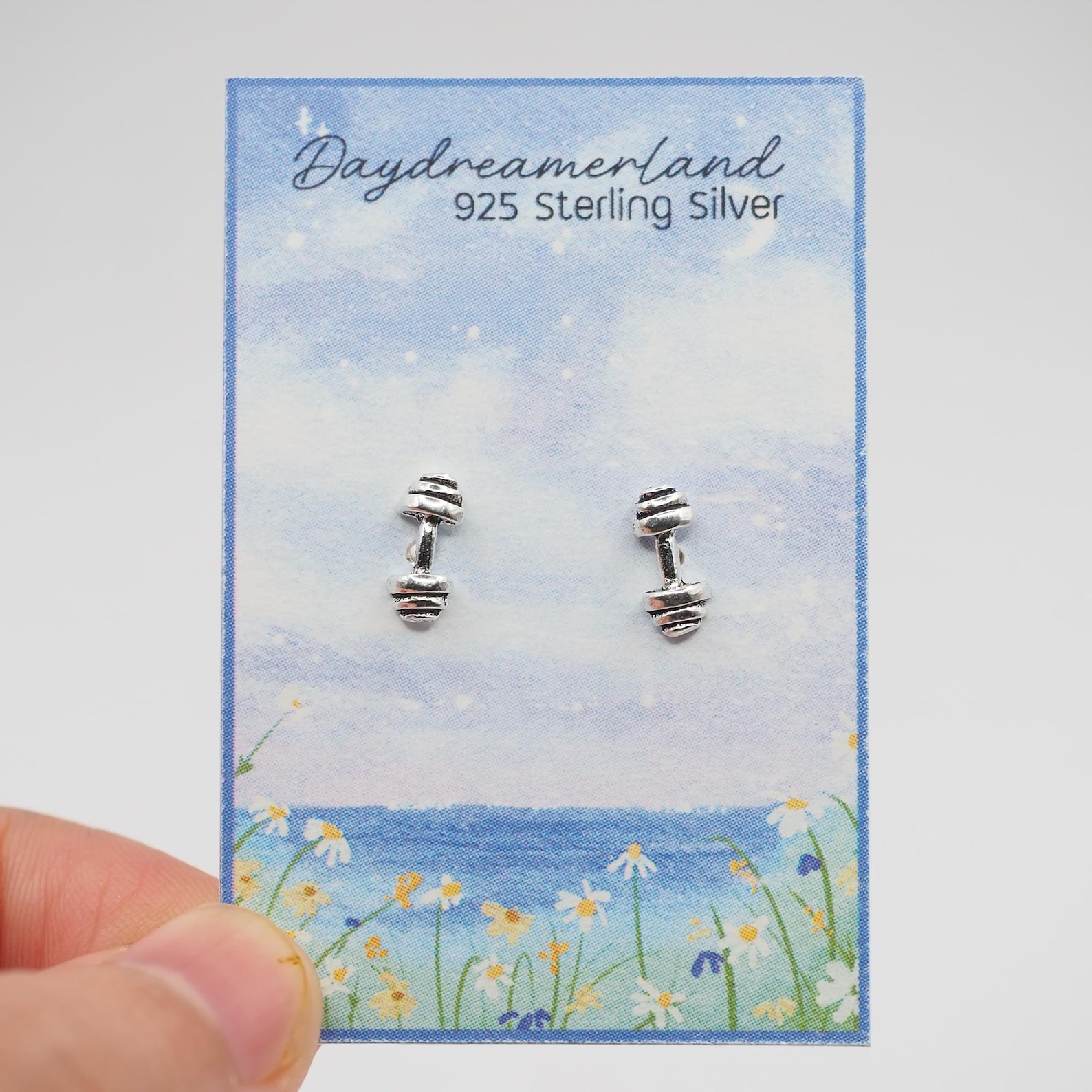 Dumbbell Stud Earrings, Sterling Silver Barbell Earrings, Cardio Gym ...