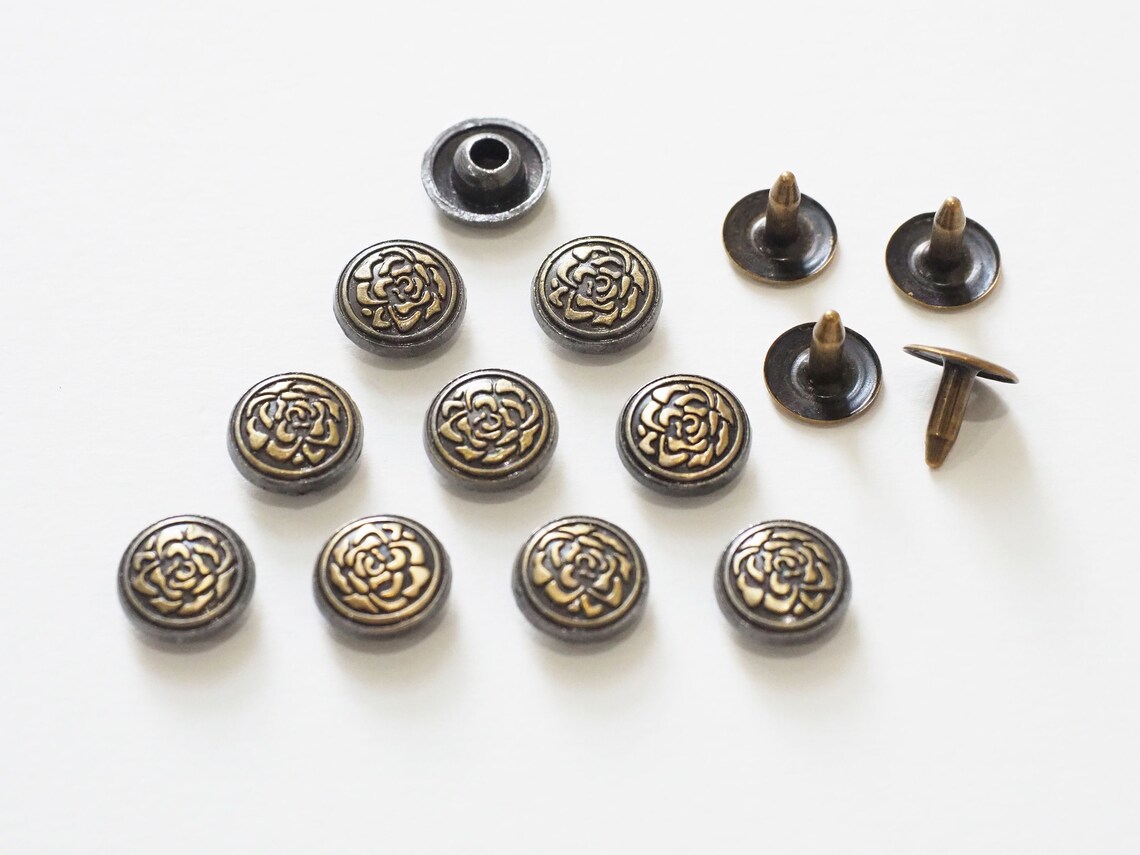 20 Sets of Antique Brass Rose Stud Rivets Flower Rivet | Etsy