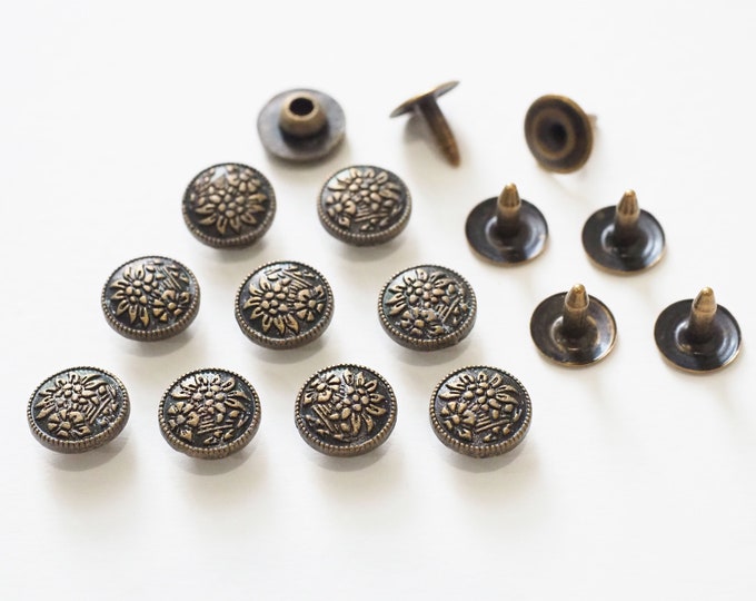 20 Sets of Antique Brass Bunch of Flower Stud Rivets, Sunflower Rivet ...