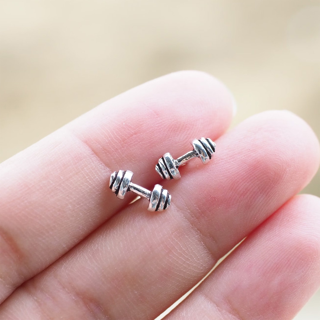 Dumbbell Stud Earrings, Sterling Silver Barbell Earrings, Cardio Gym ...