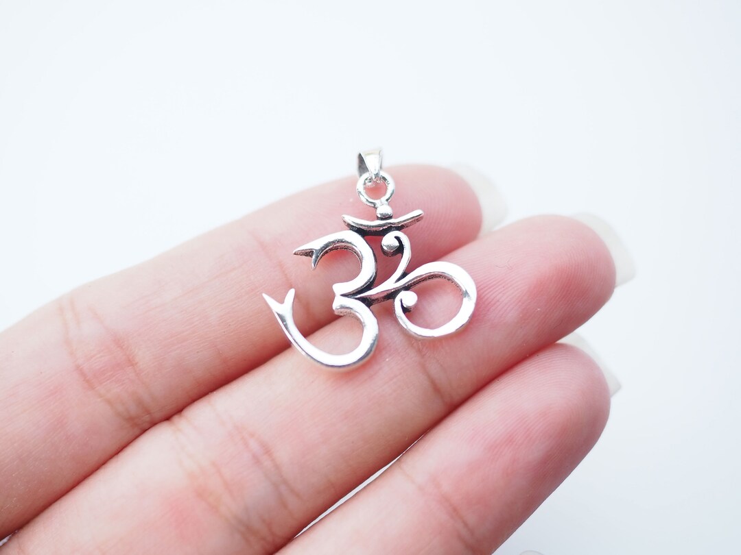 Sterling Silver Ohm Pendant, 21x26mm 925 Silver Yoga Necklace Charm ...