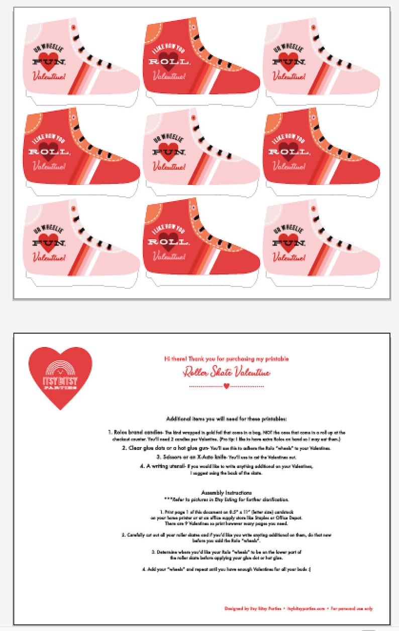 Digital Download Roller Skate Mini Valentines Perfect for - Etsy
