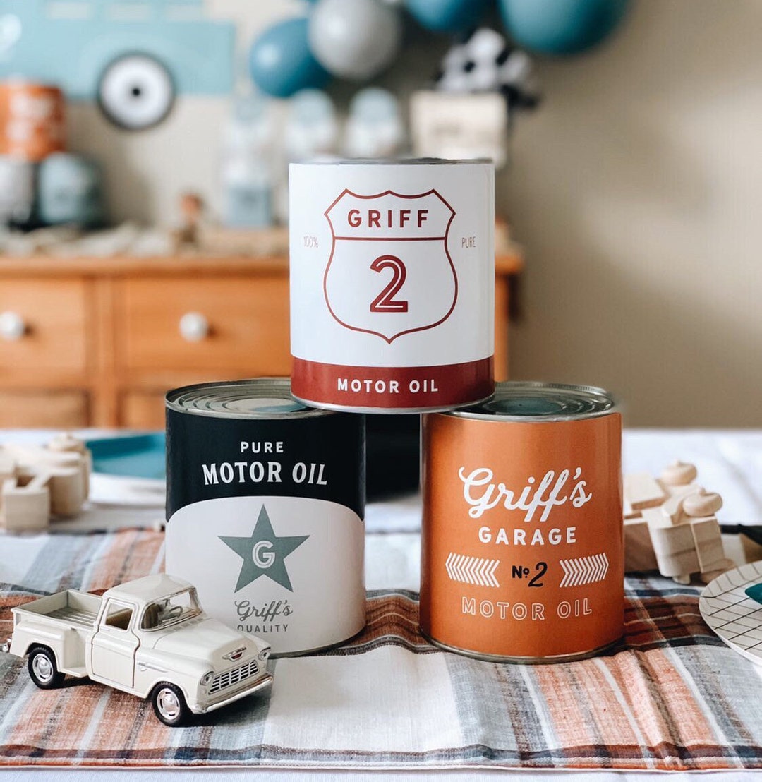 Custom Car Party Oil Can Wraps Digital File- Vintage Truck Garage Theme ...