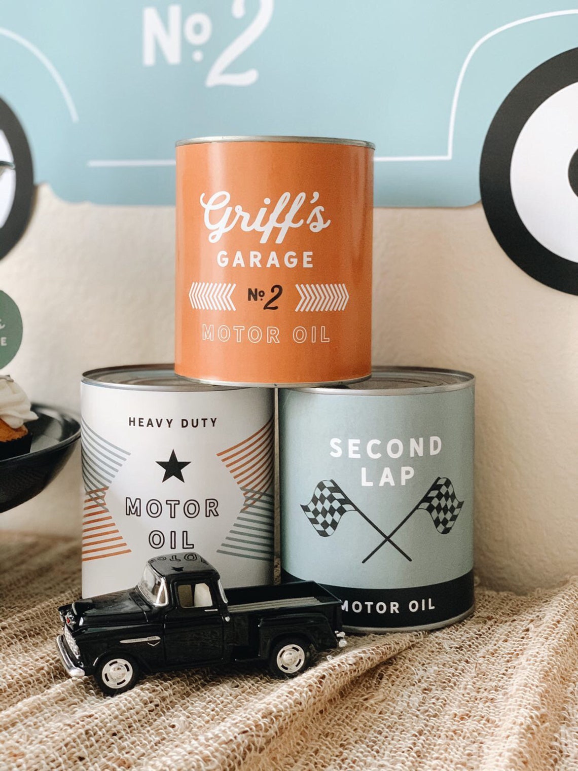 Custom Car Party Oil Can Wraps Digital File- Vintage Truck Garage Theme ...