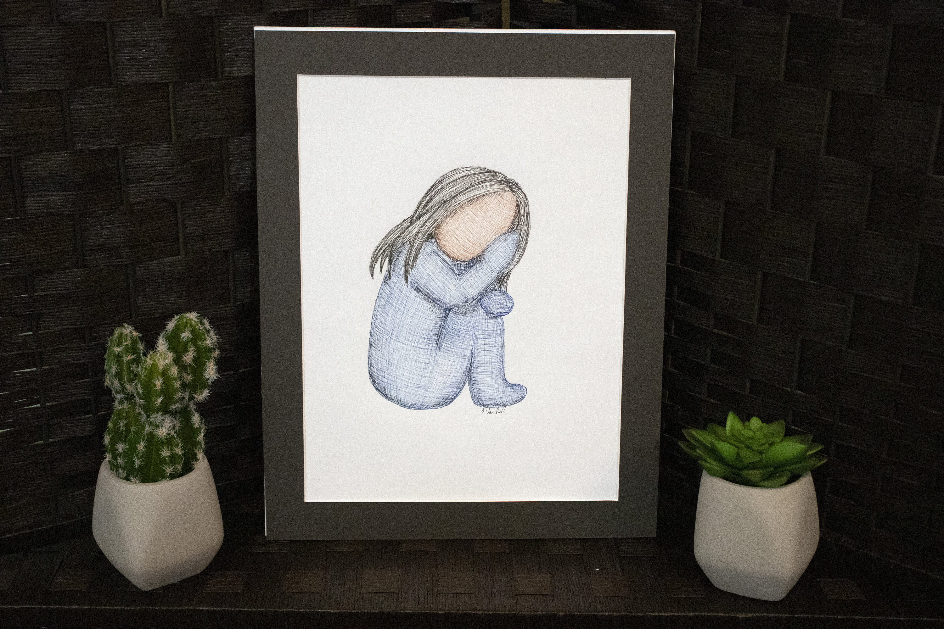 Hand Drawn Pen and Ink Wall Hanging Sad Girl Child a Moment - Etsy