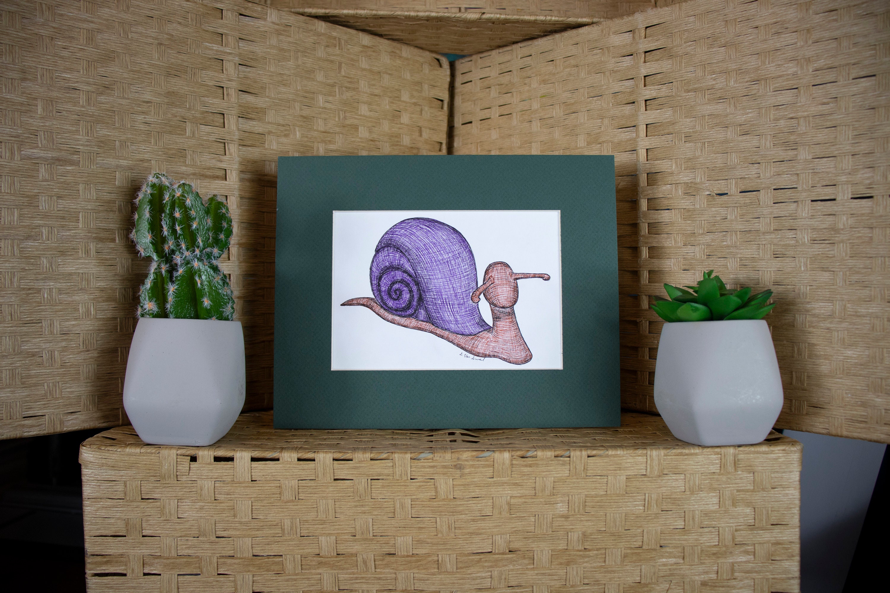 Hand Drawn Pen and Ink Wall Hanging Snail - Etsy