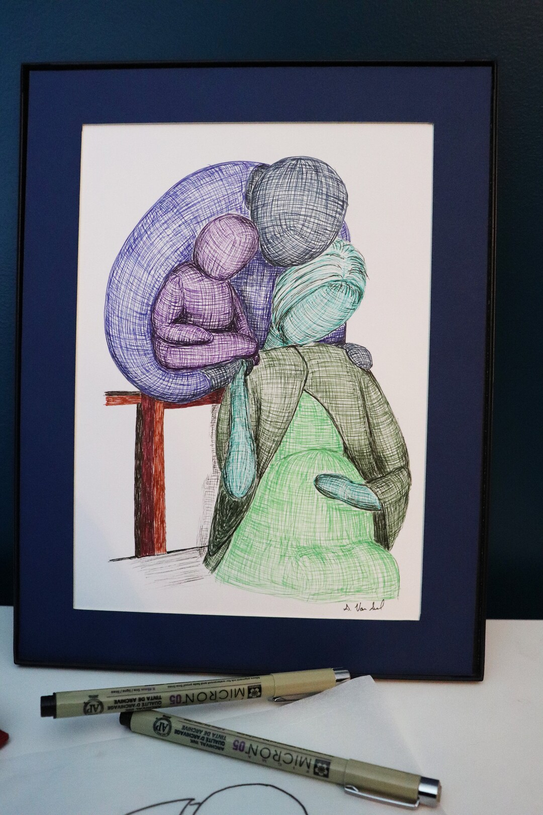 Hand Drawn Pen and Ink Drawing Wall Hanging Nursery Art Family ...