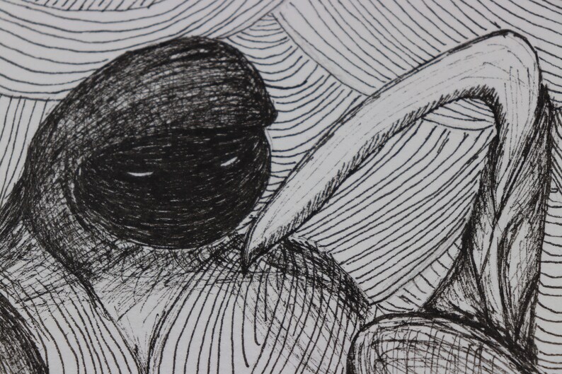 Hand Drawn Pen and Ink Wall Hanging Death Scene Grim Reaper Collecting ...