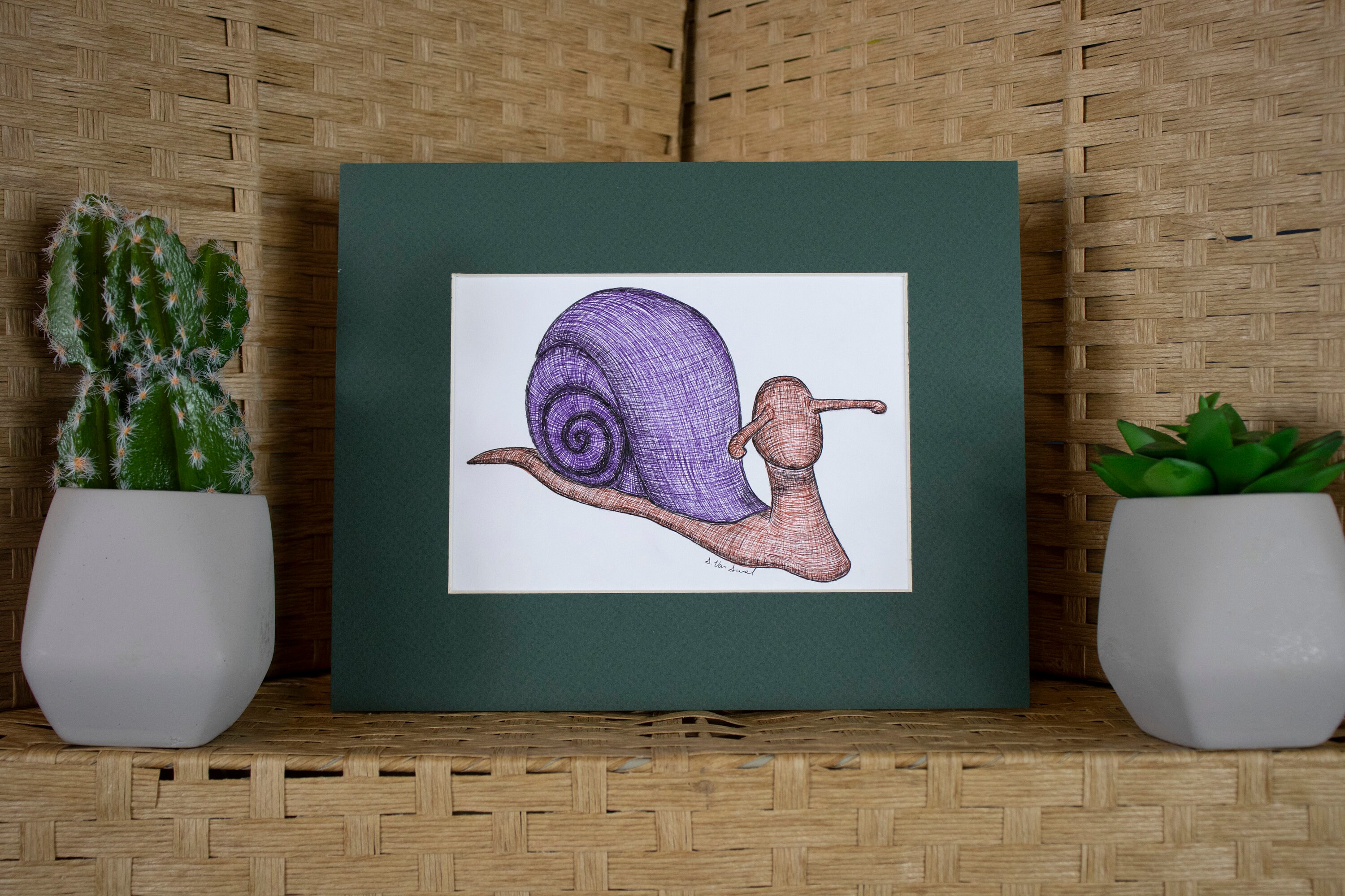 Hand Drawn Pen and Ink Wall Hanging Snail - Etsy