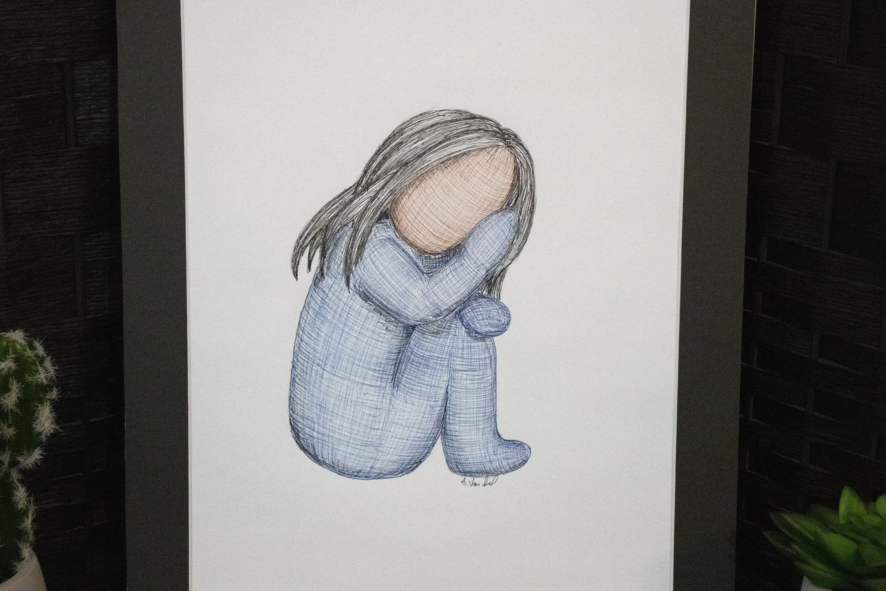 Hand Drawn Pen and Ink Wall Hanging Sad Girl Child a Moment - Etsy