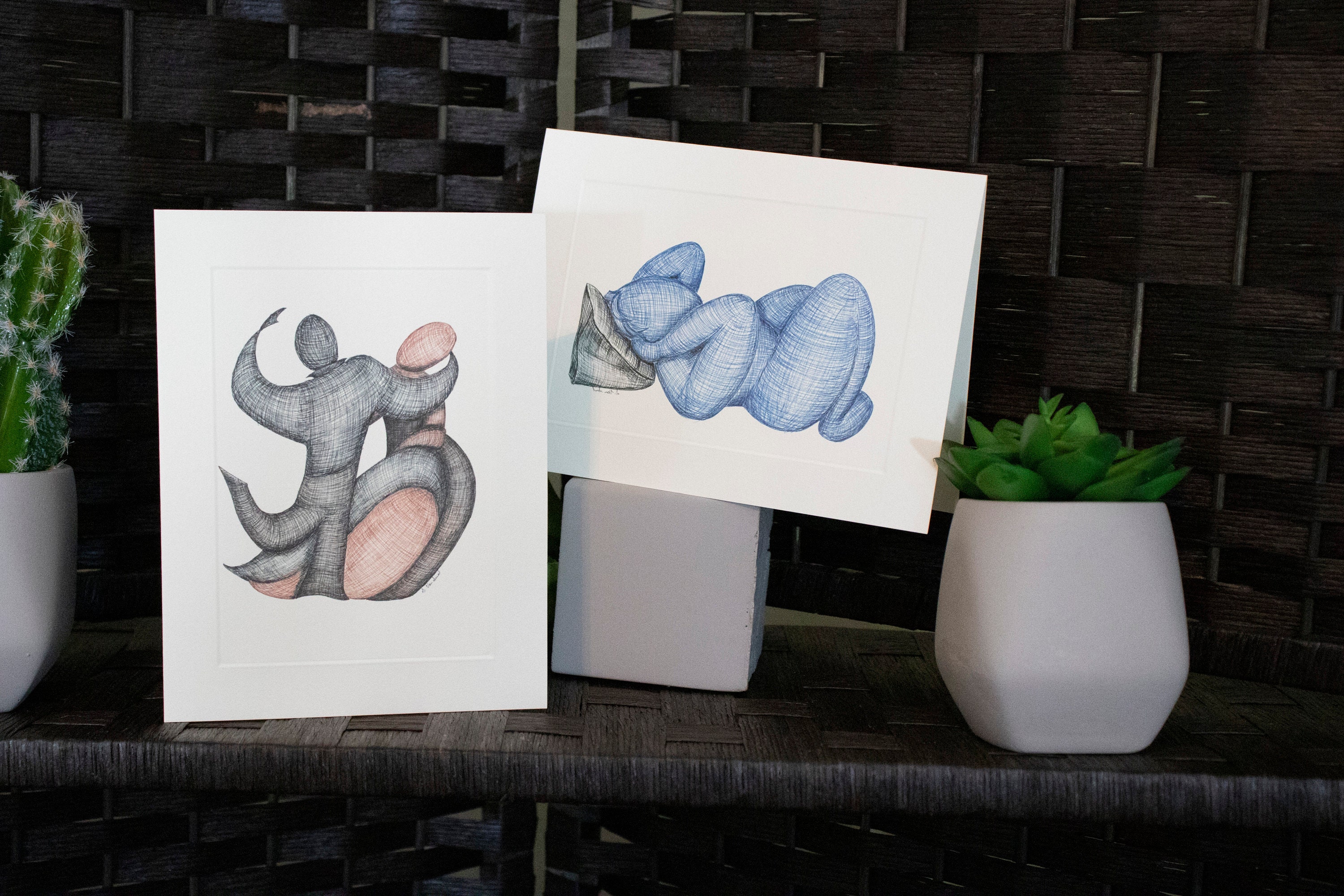 Wenskaarten originele Hand Drawn pen en inkt afdrukken vakantie familie ...