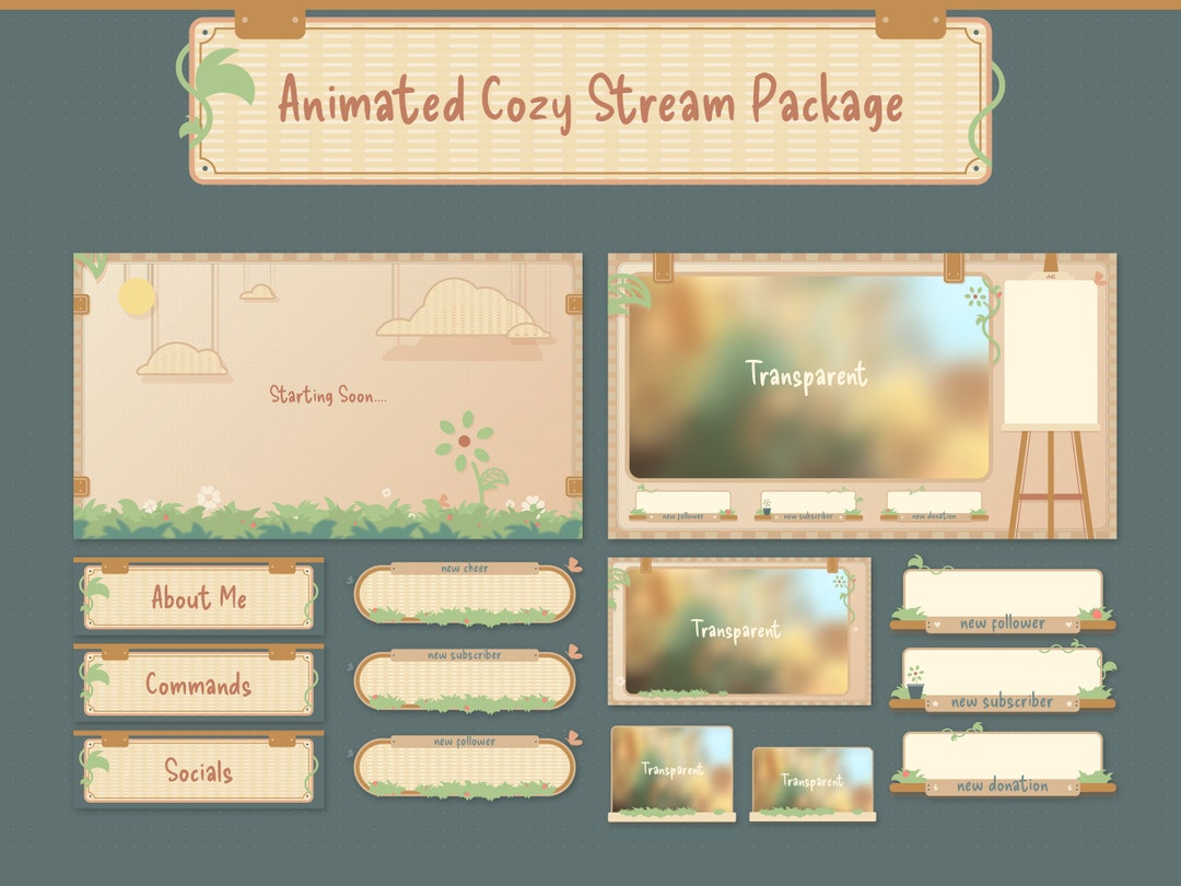 Animated Cozy Stream Package for Twitch - Customizable Screens, Overlays, Alerts, Panels, and ...