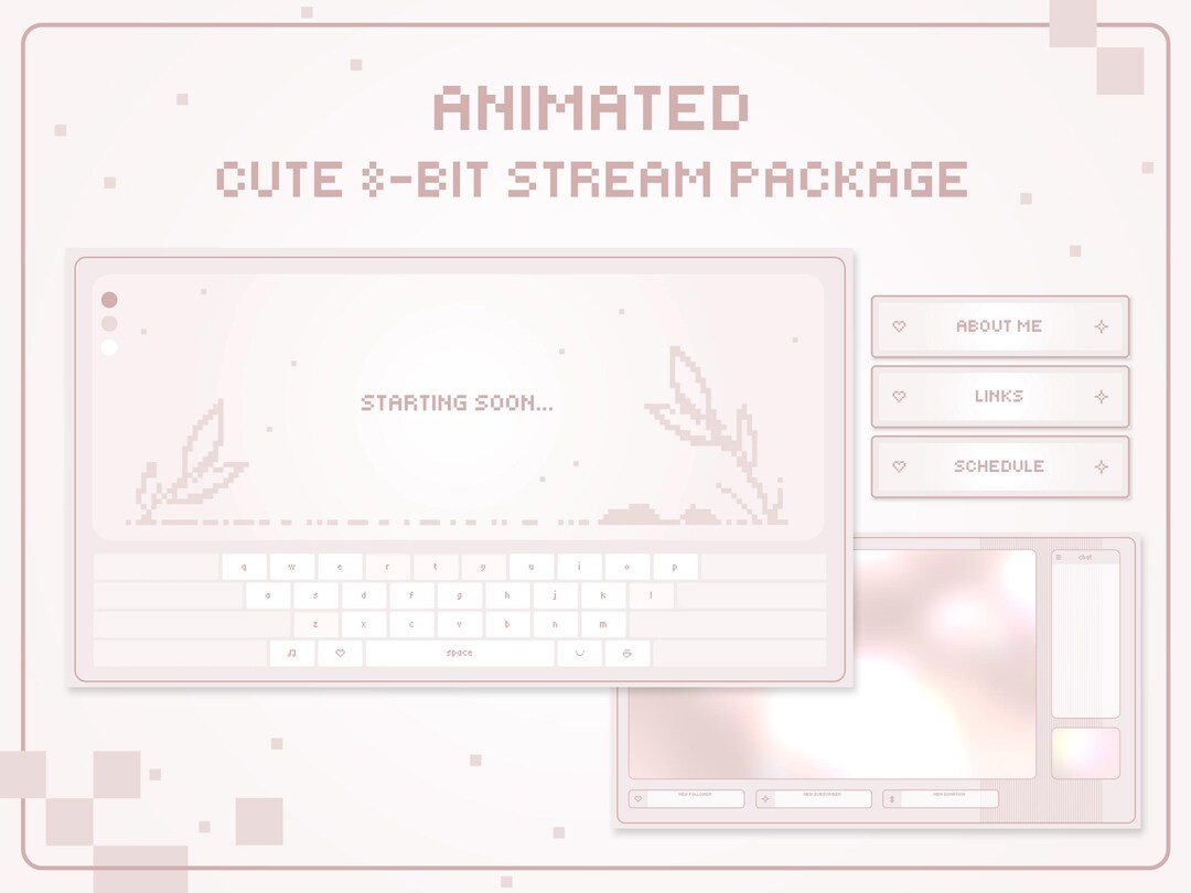 Cute Pink 8-bit Stream Package for Twitch - Screens, Panels, Chat Box ...