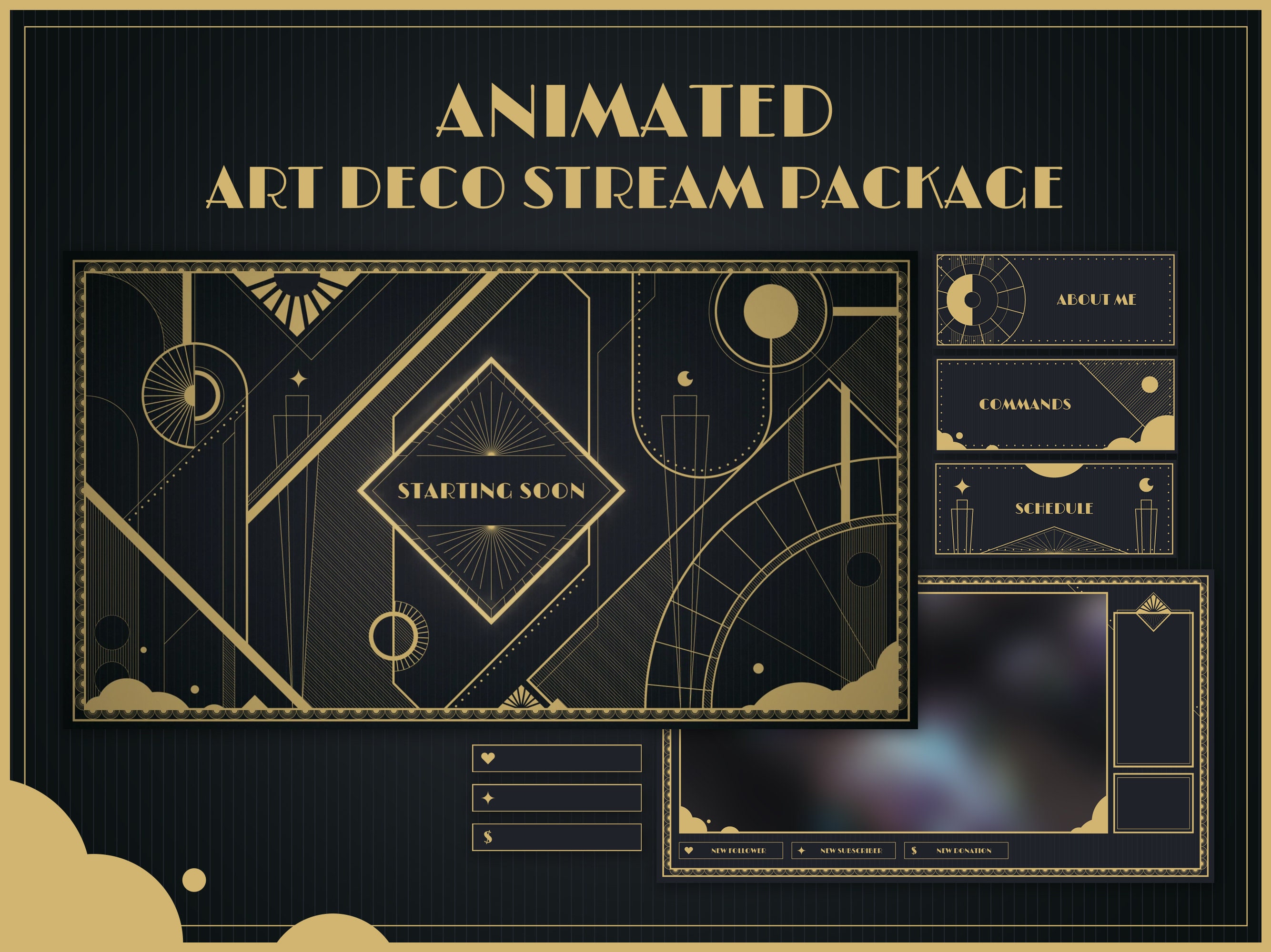 Animated Art Deco Stream Package for Twitch - Screens, Panels, Chat Box ...