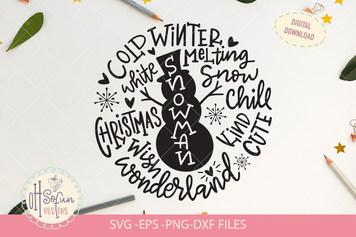 Snowman Typography | SVG Files | Digital Download | Christmas Doodle ...