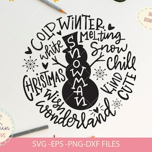 Snowman Typography | SVG Files | Digital Download | Christmas Doodle ...