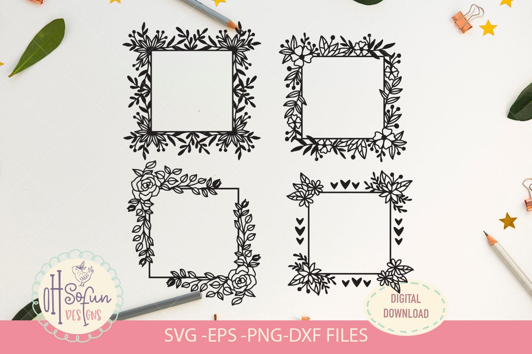 Flower Square Frame Bundle SVG File Digital Download ONLY - Etsy