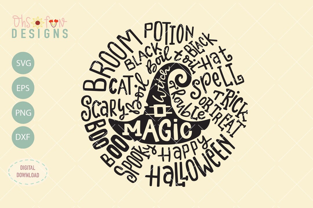 Witch Halloween Hat Typography, Svg File, DIGITAL DOWNLOAD ONLY ...