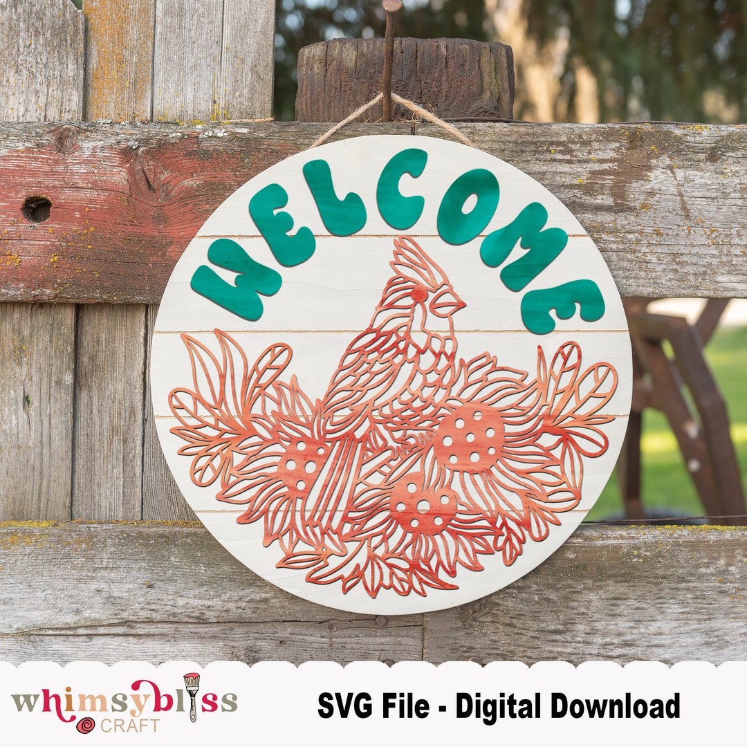 Welcome Round Sign SVG Cardinal Sunflower Paper Cut Printable Digital ...