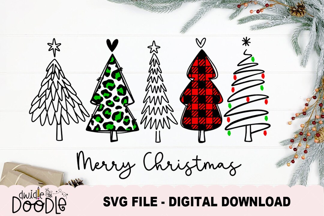 Doodle Christmas Trees Bundle SVG, Digital Download ONLY, Christmas ...
