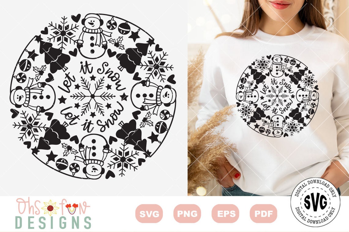 Let It Snow Mandala SVG Digital Download Only Christmas | Etsy